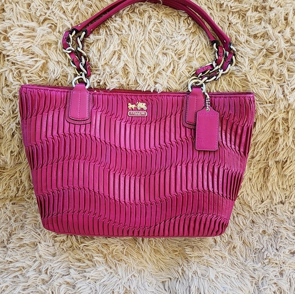 Bags | Coach Madison Gathered Leather Tote Magenta Pink | Poshmark